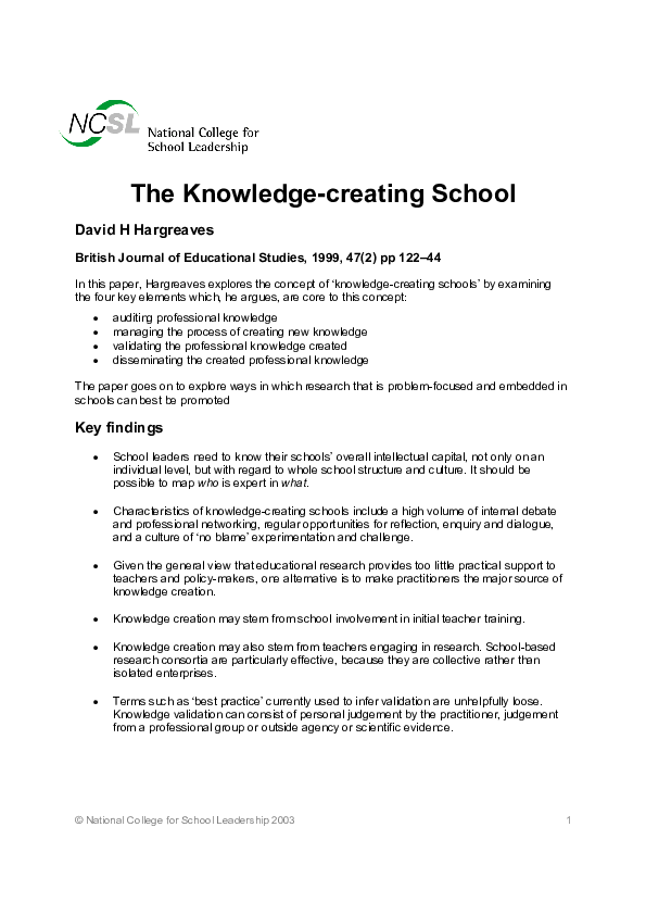 (PDF) The Knowledge-Creating School
