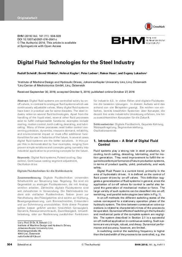 (PDF) Digital Fluid Technologies for the Steel Industry