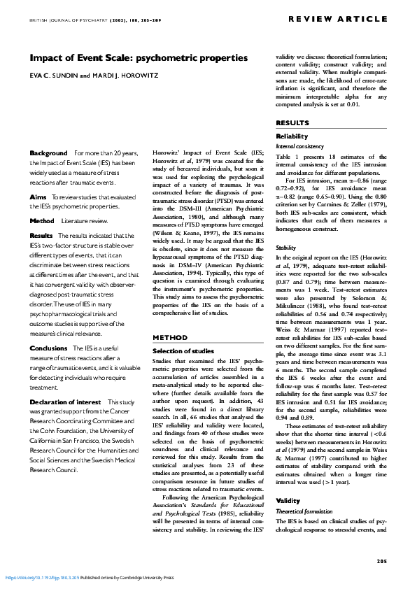 (PDF) Impact of Event Scale: psychometric properties