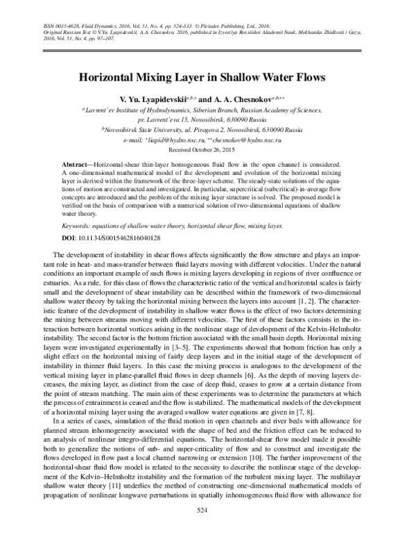 (PDF) Horizontal mixing layer in shallow water flows