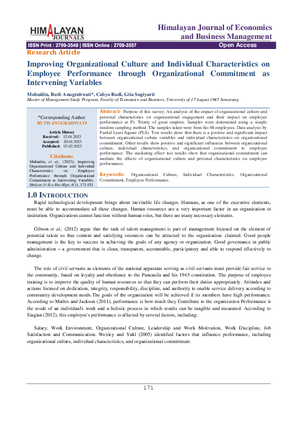 (PDF) Improving Organizational Culture and Individual Characteristics ... (PDF) Improving Organizational Culture and Individual Characteristics ...