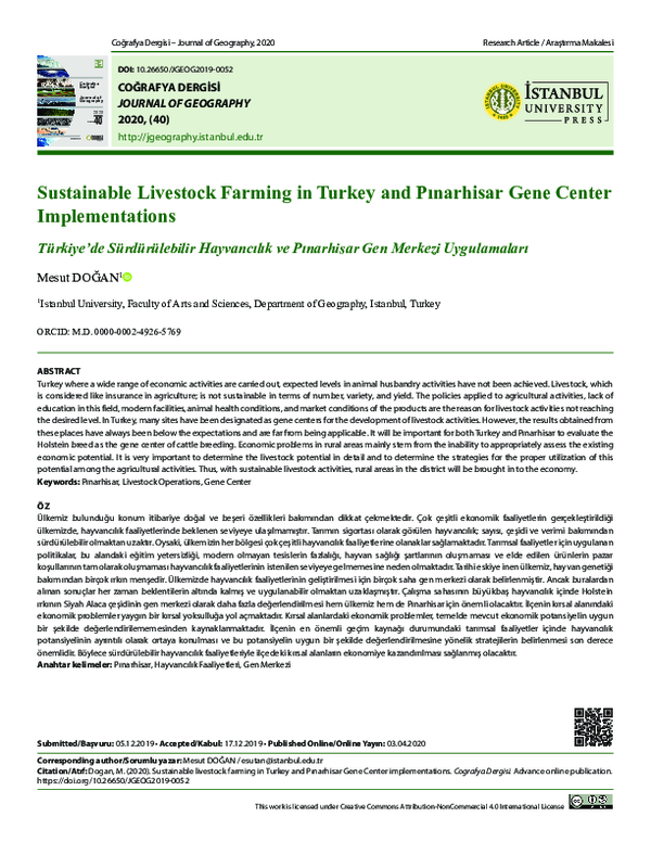 (PDF) Sustainable Livestock Farming in Turkey and Pınarhisar Gene ...