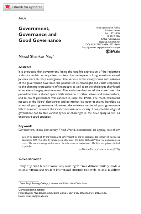 (PDF) Government, Governance and Good Governance