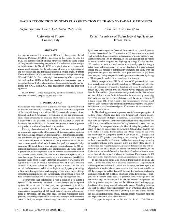 Pdf Face Recognition By Svms Classification Of 2d And 3d Radial Geodesics