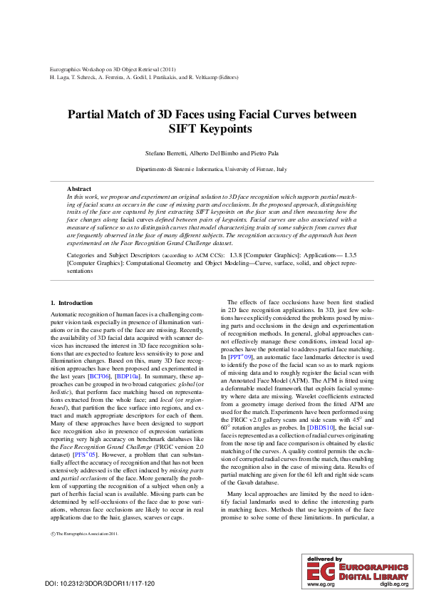 (PDF) Partial Match of 3D Faces using Facial Curves between SIFT Keypoints