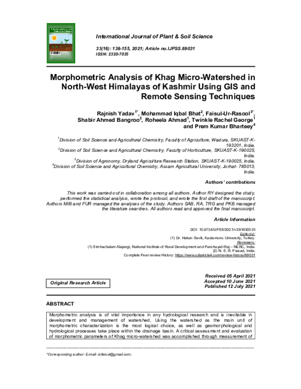 (PDF) Morphometric Analysis of Khag Micro-Watershed in North-West ...