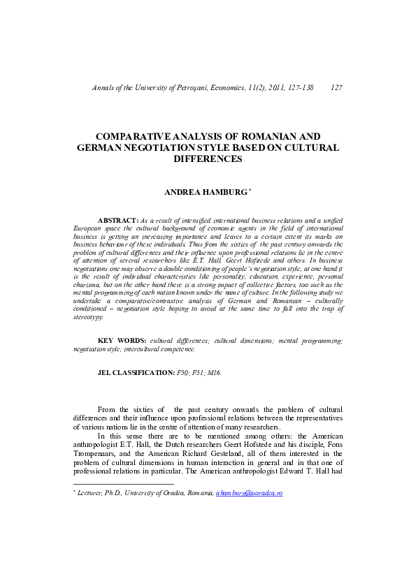 (PDF) Comparative Analysis of Romanian and German Negotiation Style ...