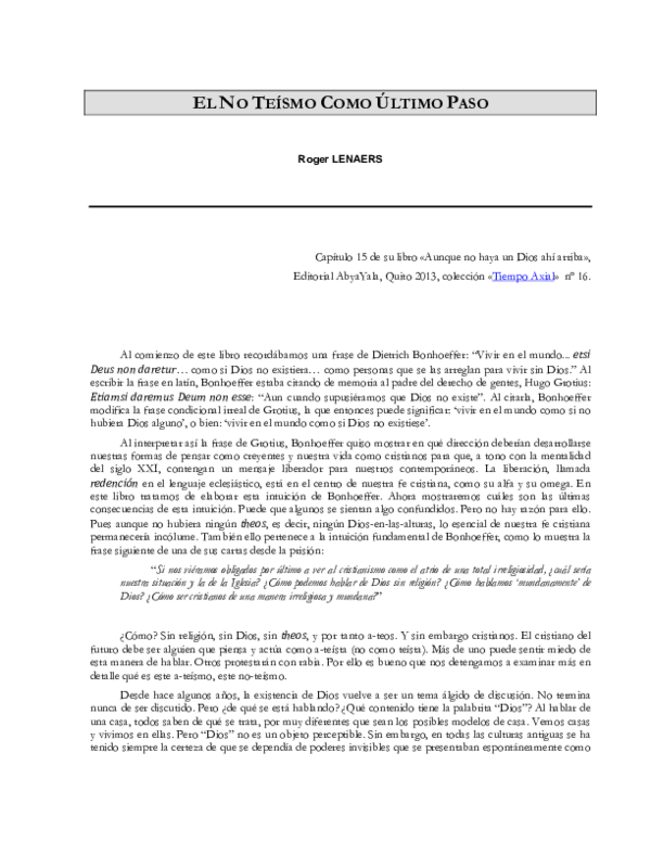(PDF) RELaT nº430 LENAERS, Roger – El no teísmo como último paso.