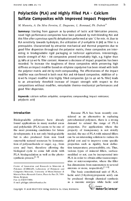 (PDF) Polylactide (PLA) and Highly Filled PLA - Calcium Sulfate ...