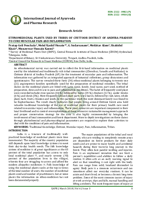 (PDF) Ethnomedicinal Plants Used by Tribes of Chittoor District of Andhra Pradesh to Cure ...