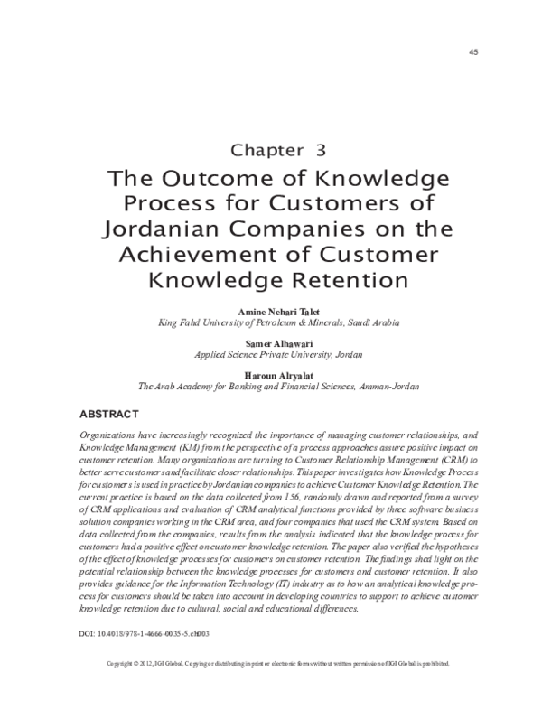 (PDF) The Outcome of Knowledge Process for Customer of Jordanian Companies on the Achievement of ...