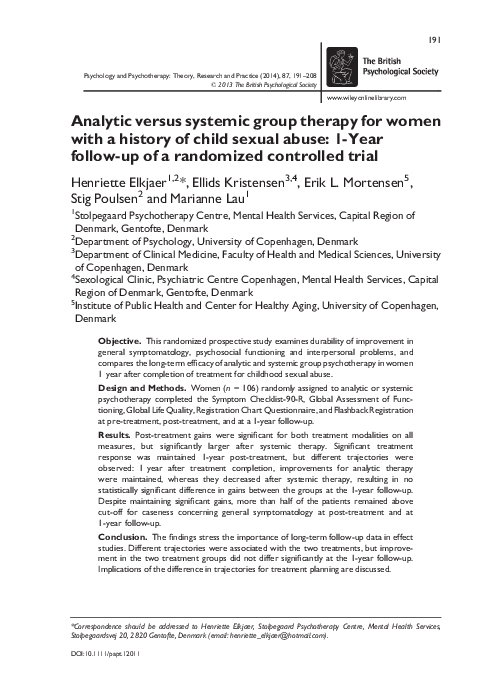 (PDF) Analytic versus systemic group therapy for women with a history ...