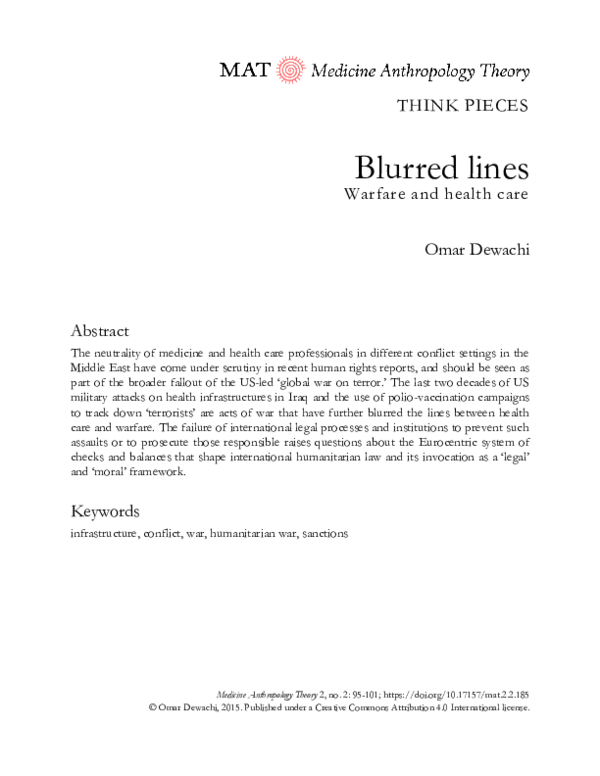 (PDF) Blurred lines: Warfare and health care
