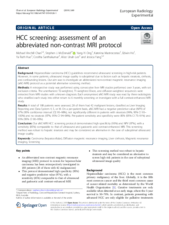 (PDF) HCC screening: assessment of an abbreviated non-contrast MRI protocol