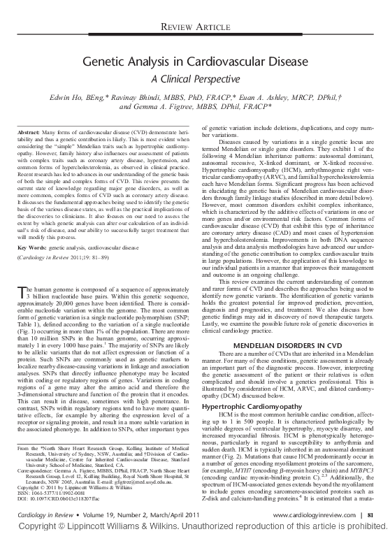 (PDF) Genetic Analysis in Cardiovascular Disease