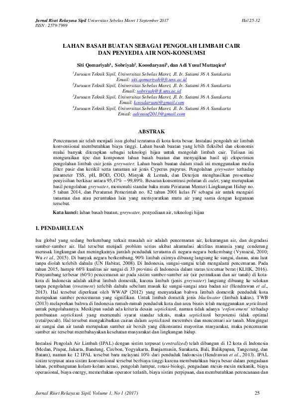 (PDF) Lahan Basah Buatan Sebagai Pengolah Limbah Cair Dan Penyedia Air ...