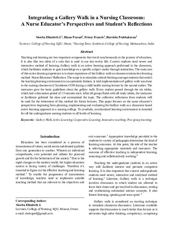 (PDF) Integrating a Gallery Walk in a Nursing Classroom: A Nurse ...