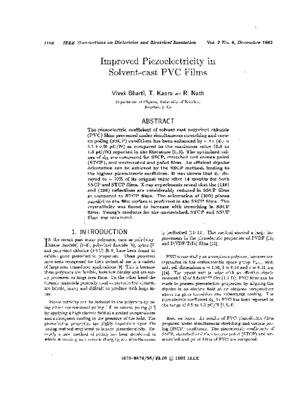 (PDF) Improved piezoelectricity in solvent-cast PVC films