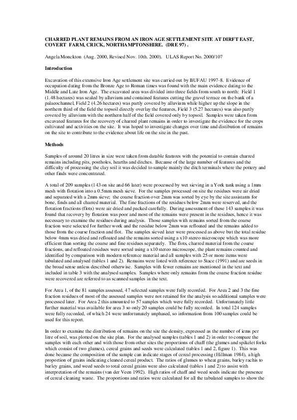 (PDF) Crick, Northants: Charred Plant Remains from an Iron Age ...