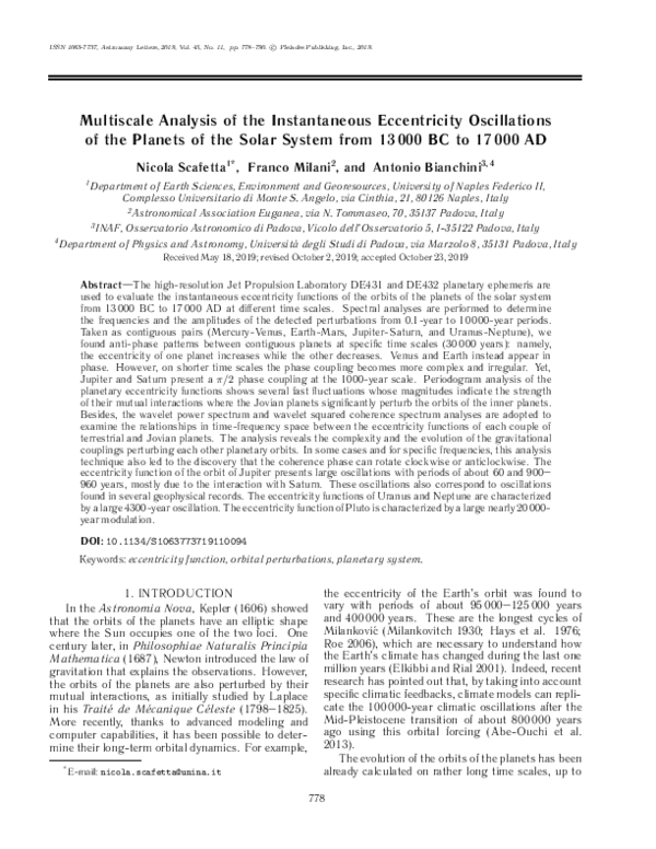 Pdf Multiscale Analysis Of The Instantaneous Eccentricity Oscillations Of The Planets Of The