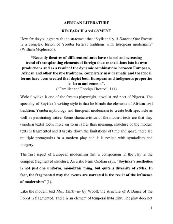 (DOC) A Dance of the Forests by Wole Soyinka