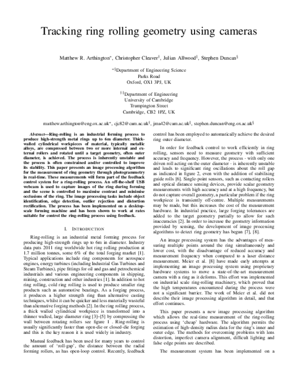 (PDF) Tracking ring rolling geometry using cameras
