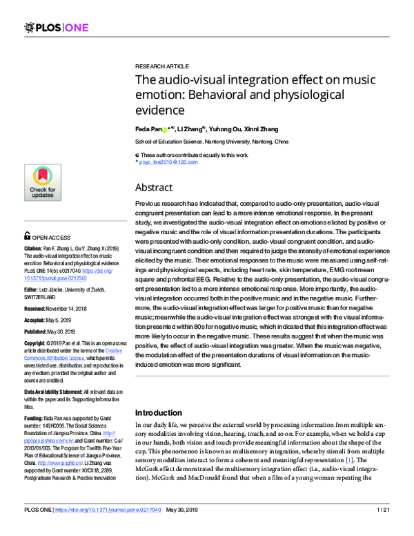 (PDF) The audio-visual integration effect on music emotion: Behavioral ...