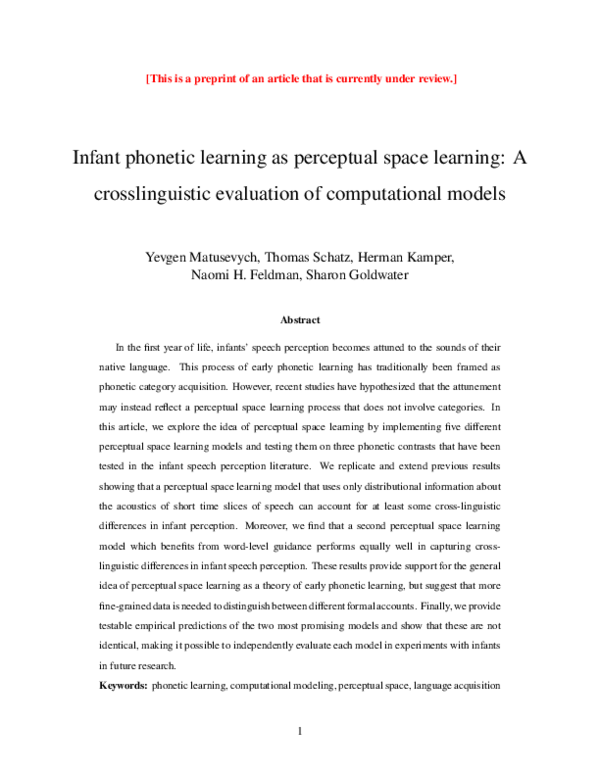 (PDF) Infant phonetic learning as perceptual space learning: A crosslinguistic evaluation of ...
