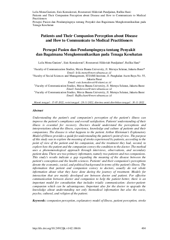 (PDF) Patients and Their Companion Perception about Disease and How to ...
