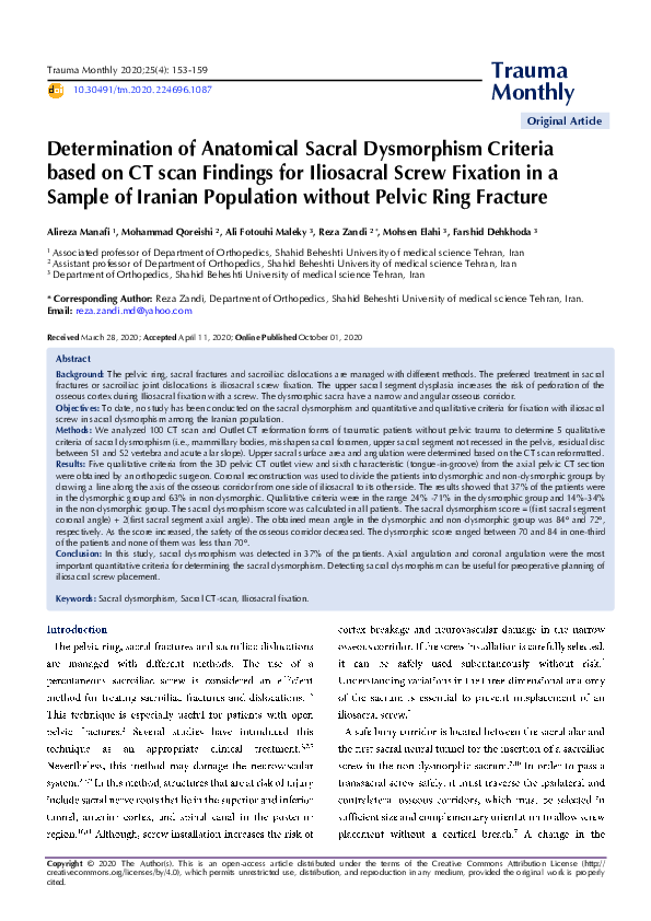 (PDF) Determination of anatomical sacral dysmorphism criteria based on ...