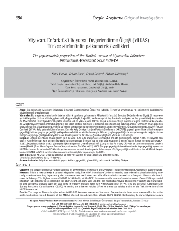 (PDF) The psychometric properties of the Turkish version of Myocardial ...