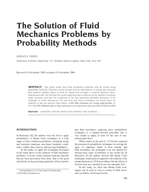 (PDF) The solution of fluid mechanics problems by probability methods ...