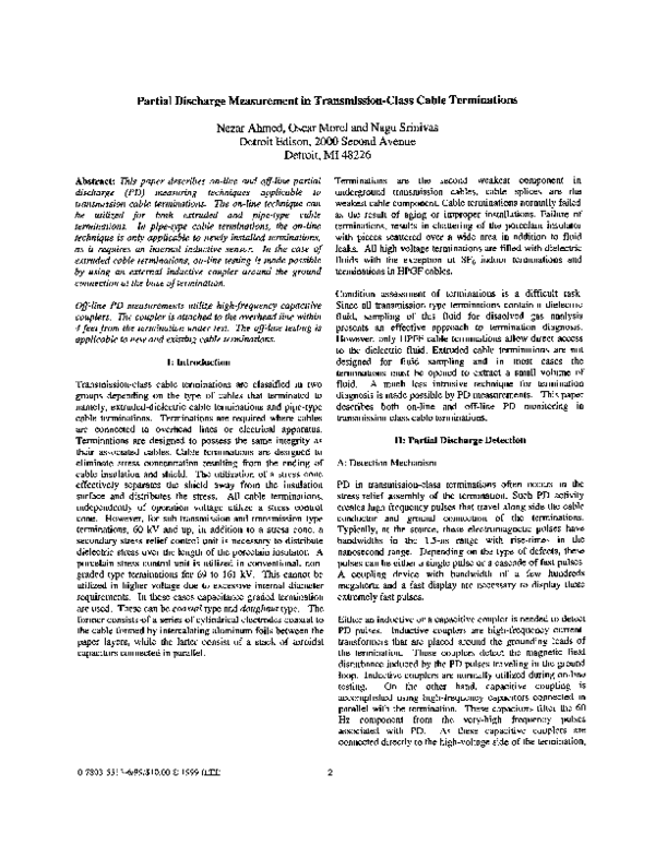 (PDF) Partial discharge measurement in transmission-class cable terminations | N. SRINIVAS ...
