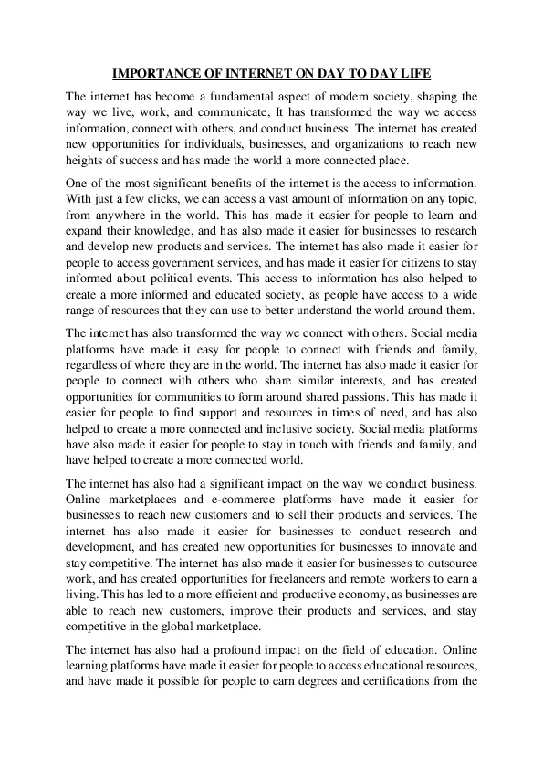 (PDF) IMPORTANCE OF INTERNET ON DAY TO DAY LIF