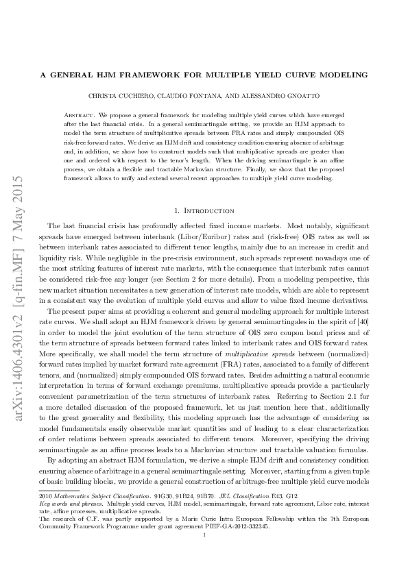 (PDF) A General HJM Framework for Multiple Yield Curve Modeling