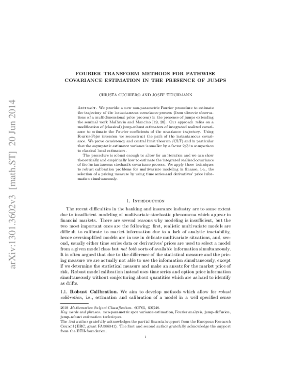 Pdf Fourier Transform Methods For Pathwise Covariance Estimation In The Presence Of Jumps