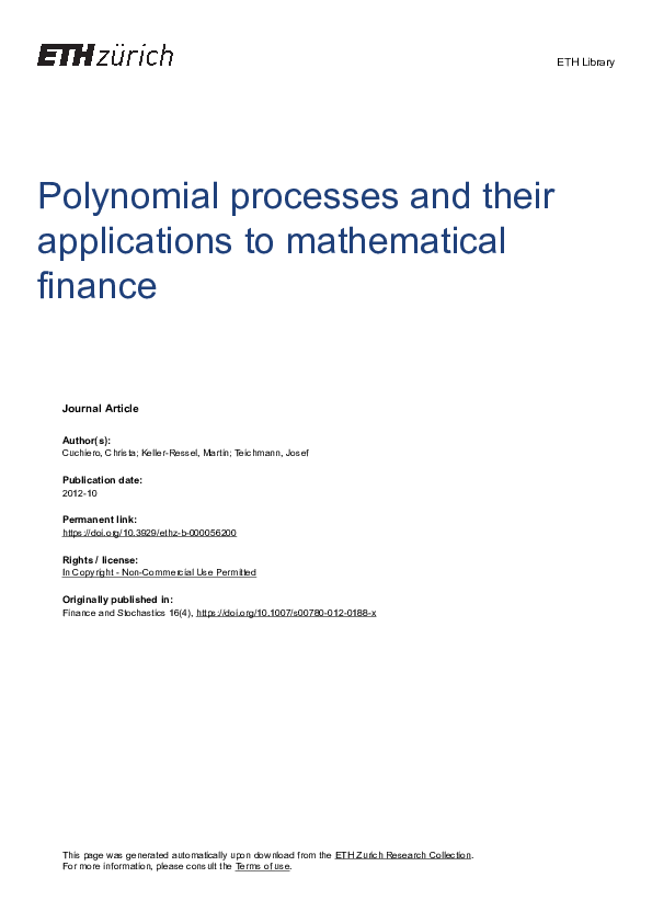 (PDF) Polynomial processes and their applications to mathematical finance