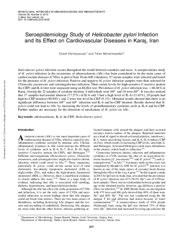 (PDF) Helicobacter pylori and Cardiovascular Disease Links