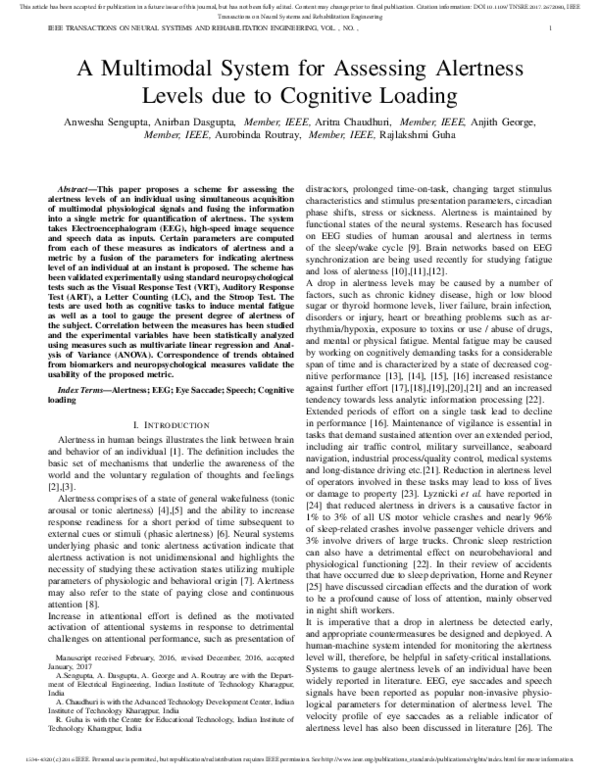 (PDF) A Multimodal System for Assessing Alertness Levels Due to Cognitive Loading
