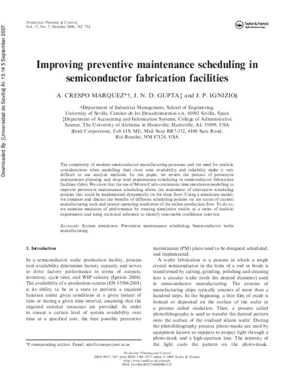 (PDF) Improving preventive maintenance scheduling in semiconductor fabrication facilities