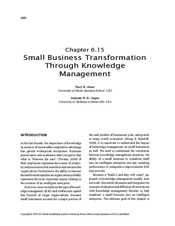 (PDF) Small Business Transformation Through Knowledge Management