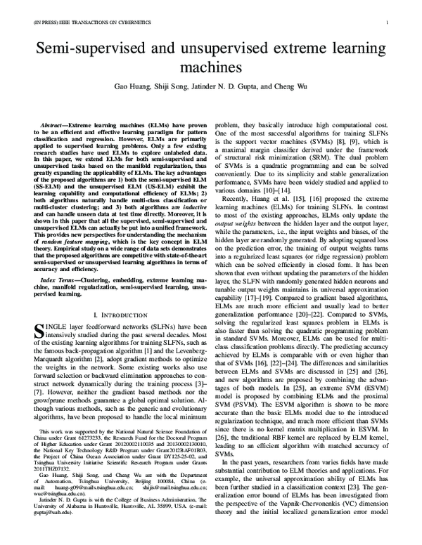 (PDF) Semi-supervised and unsupervised extreme learning machines