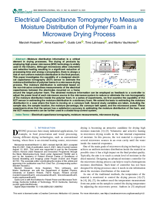 (PDF) Electrical Capacitance Tomography to Measure Moisture Distribution of Polymer Foam in a ...
