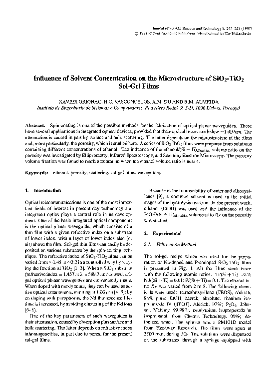 Pdf Influence Of Solvent Concentration On The Microstructure Of Sio2−