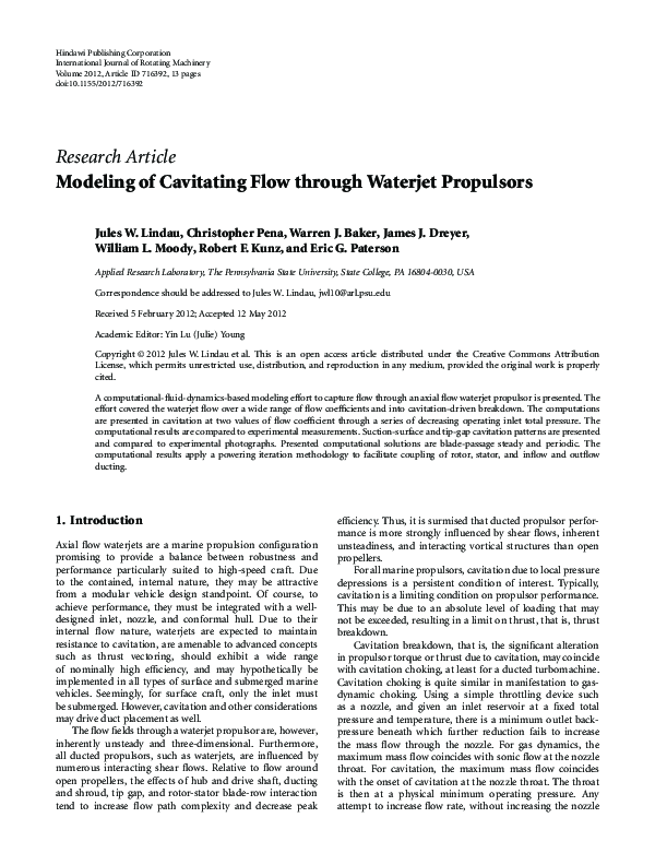 (PDF) Modeling of Cavitating Flow through Waterjet Propulsors