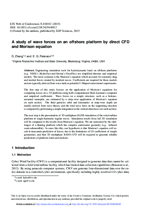 (PDF) A study of wave forces on an offshore platform by direct CFD and ...