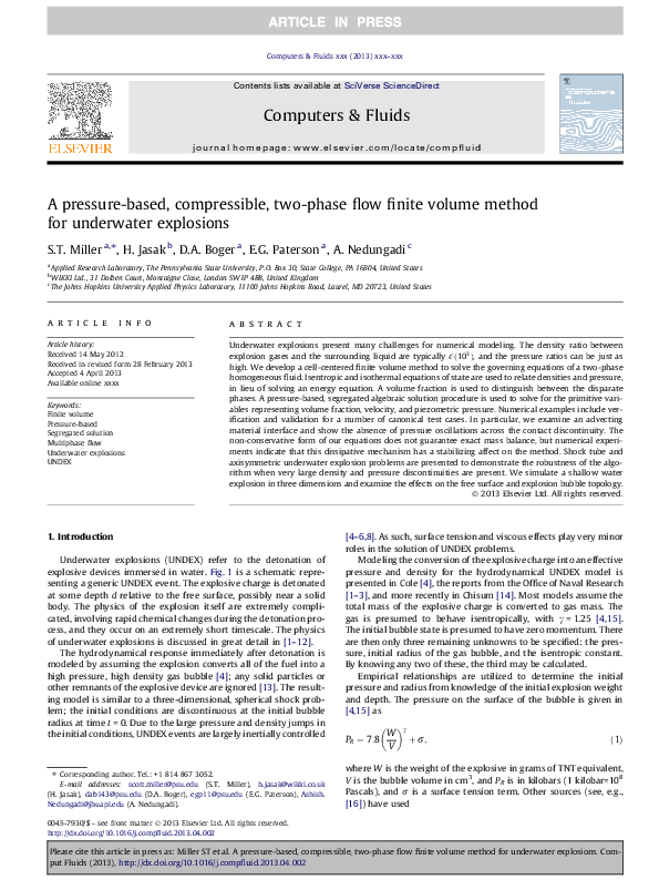 Pdf A Pressure Based Compressible Two Phase Flow Finite Volume Method For Underwater Explosions
