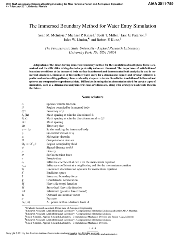 (PDF) The Immersed Boundary Method for Water Entry Simulation