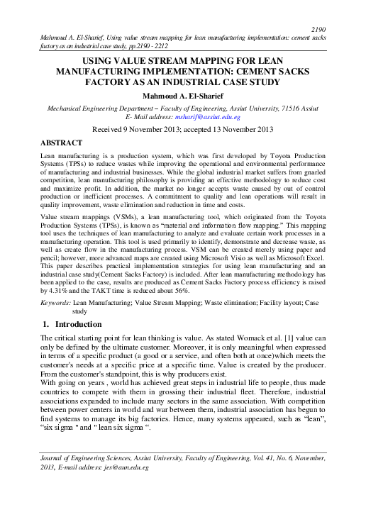 (PDF) Using Value Stream Mapping for Lean Manufacturing Implementation: Cement Sacks Factory as ...