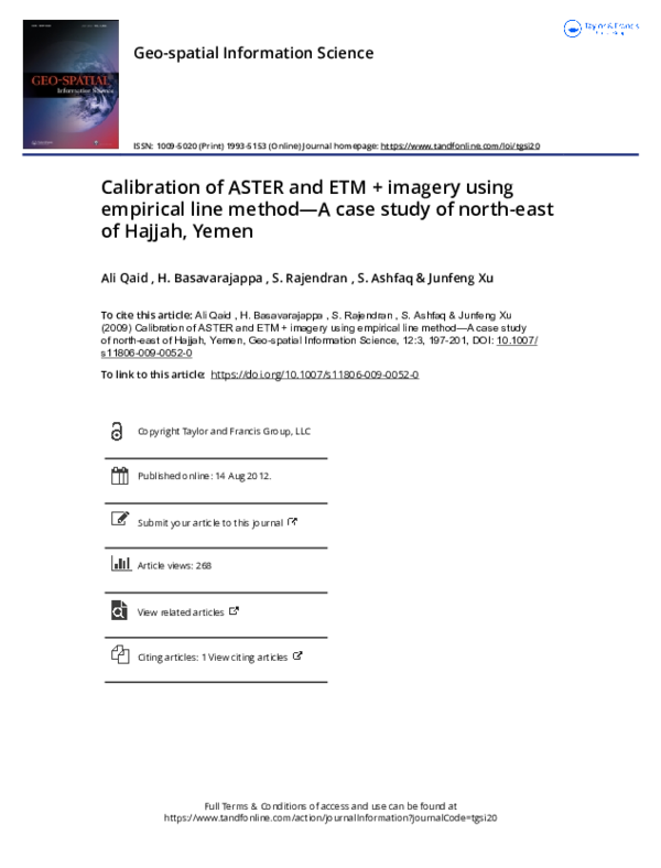 (PDF) Calibration of ASTER and ETM + imagery using empirical line ...